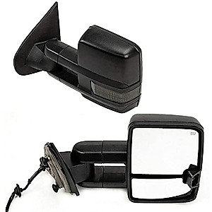 MOTOOS Towing Mirrors Compatible With 2014-2017 Chevy Silverado GMC Sierra 1500 2015 2016 Silverado Sierra 2500 HD 3500 HD Power Heated Smoked LED Manual Fold Mirrors