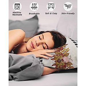 Edwiinsa Thanksgiving Pillow Covers Standard Size Set of 2 Bed Pillow, Farmhouse Fall Maple Leaf Black White Plaid Plush Soft Comfort for Hair/Skin Cooling Pillowcases with Envelop Closure 20''x26''