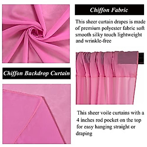 Pink Backdrop Curtains Chiffon Curtain for Backdrop Sheer Curtains 2 Panels 29x120 Inches Pink Tulle Drapes 10FT Curtains Wedding Backdrop Photo Booth Background for Bridal Ceremony Reception Party