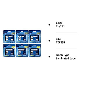 T-Ze231 Compatible Label Tape Replacement for Brother PTouch TZe-231 TZe231Tape, 6 Packs 0.47" x 26.2'(12mm x 8m), Black on White