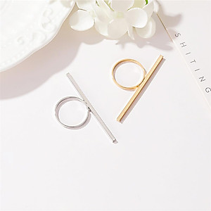 MINGHUA Silver Bar Geometric Square Finger Ring for Women Party Gift (Gold)