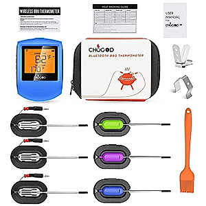 Bluetooth Meat Thermometer, Wireless BBQ Thermometer, Digital Cooking Thermometer for Grilling Smart APP Control with 6 Stainless Steel Probes, Support iOS & Android (Blue)