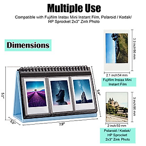 Mini Photo Album for Fujifilm Instax Mini Camera, 96 Pockets Photo Album for Polaroid, Leather Desktop Display Album for Instax Mini 12 11 9 40 8 7 Evo LiPlay Instant Camera, 2x3 Photo Album (Blue)