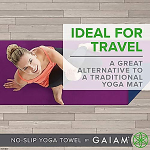 Gaiam No-Slip Yoga Mat Towel, Grape/Navy Large