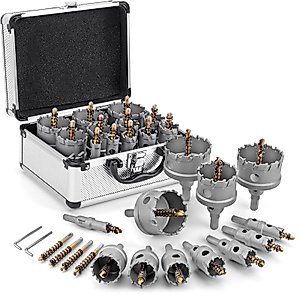 Hole Saw Kit for Metal - 16Pcs TCT 5/8"-2-1/4" Inch Carbide Hole Cutter Set, for High Precision Cutting of Stainless Steel, Iron, Copper, Brass
