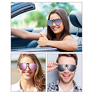 Frienda 3 Pairs Polarized Clip on Sunglasses over Prescription Glasses Rimless Anti-glare Sunglasses Flip up Sunglasses(Black-Gray, Blue-Pink, Pink)