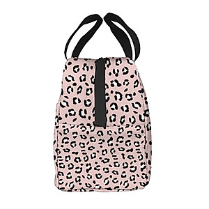 JSHXJBWR Pink Leopard Skin Pattern Portable Lunch Bag For Women Men Pink Insulated Cooler Tote Bag Reusable Lunch Box For Travel/Picnic/Work/Hiking/Office