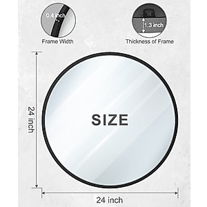 USHOWER 2-Pack Black Round Circle Bathroom Mirrors 24-inch for Wall Decor with Metal Frame, Bathroom Vanity Mirror, Entryway Mirror