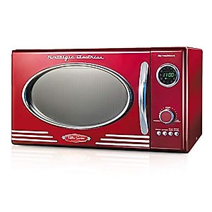 Nostalgia RMO4RR Retro Large 0.9 cu ft, 800-Watt Countertop Microwave Oven, 12 Pre-Programmed Cooking Settings, Digital Clock, Easy Clean Interior, Metallic Red