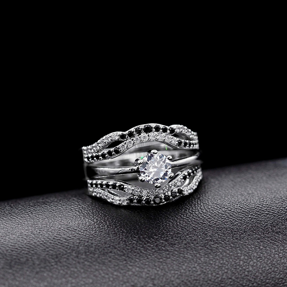 Uloveido Women Double Infinity Wedding Ring Guard Enhancer Black Cubic Zirconia Ring for Anniversary Promise Ring Enhancer with CZ Crystals Size 7 Y444