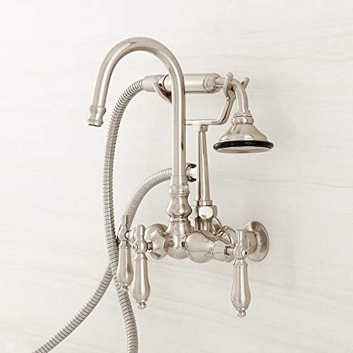 Signature Hardware 917402-2 Pasaia Wall Mounted Tub Filler Faucet with 2" Wall Couplers, Integrated Diverter- Includes Telephone Style Hand Shower
