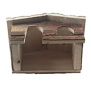emours Natural Wooden Hamster House Small Animal Nesting Hideout Habitat Decor Cage Wood Toys (A)