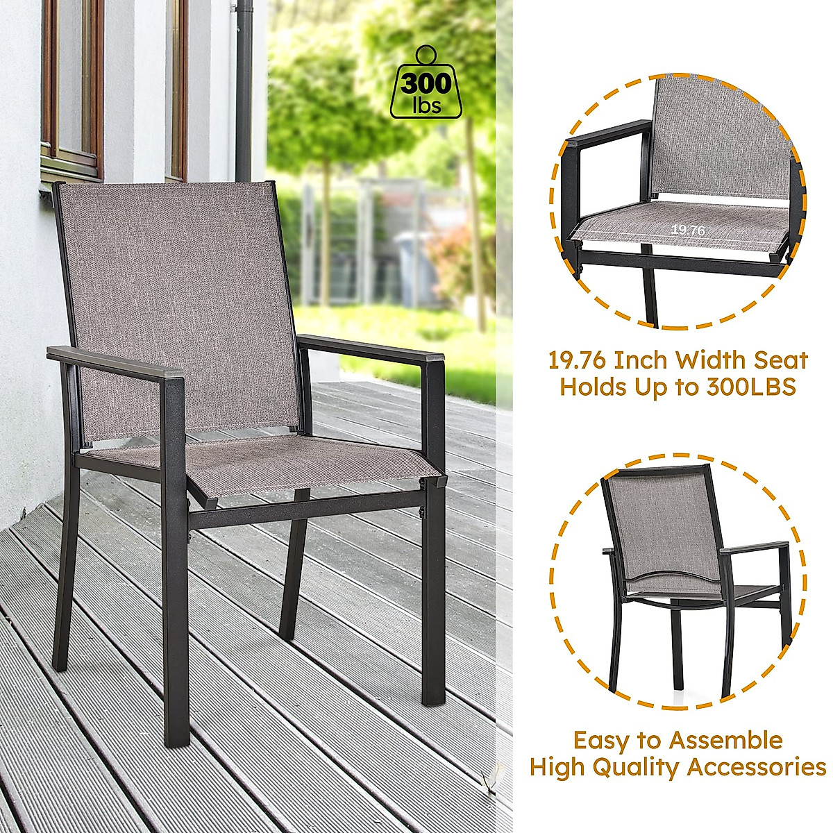 MEOOEM Patio Dining Chairs 2PCS Outdoor Metal Textilene Outdoor Dining Chairs,Durable for Lawn Garden Backyard Pool All Weather