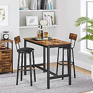 VASAGLE Bar Stools and Bar Table Bundle, Set of 2 PU Upholstered Bar Chairs, Square Tall Dining Table, Industrial, for Dining Room Kitchen Counter Bar, Rustic Brown and Black ULBC069B81 and ULBT25X