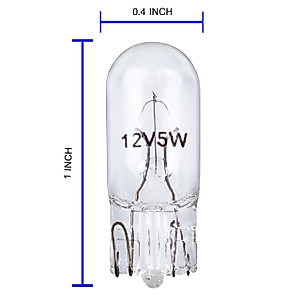 Diximus Landscape Light Bulbs 5W - Krypton 12V T3-1/4 Small Light Bulb Low Voltage Wedge Base Bulbs W5W for Landscape, RV and Cabinet Lighting T10 Clear Bulbs - 10 Pack