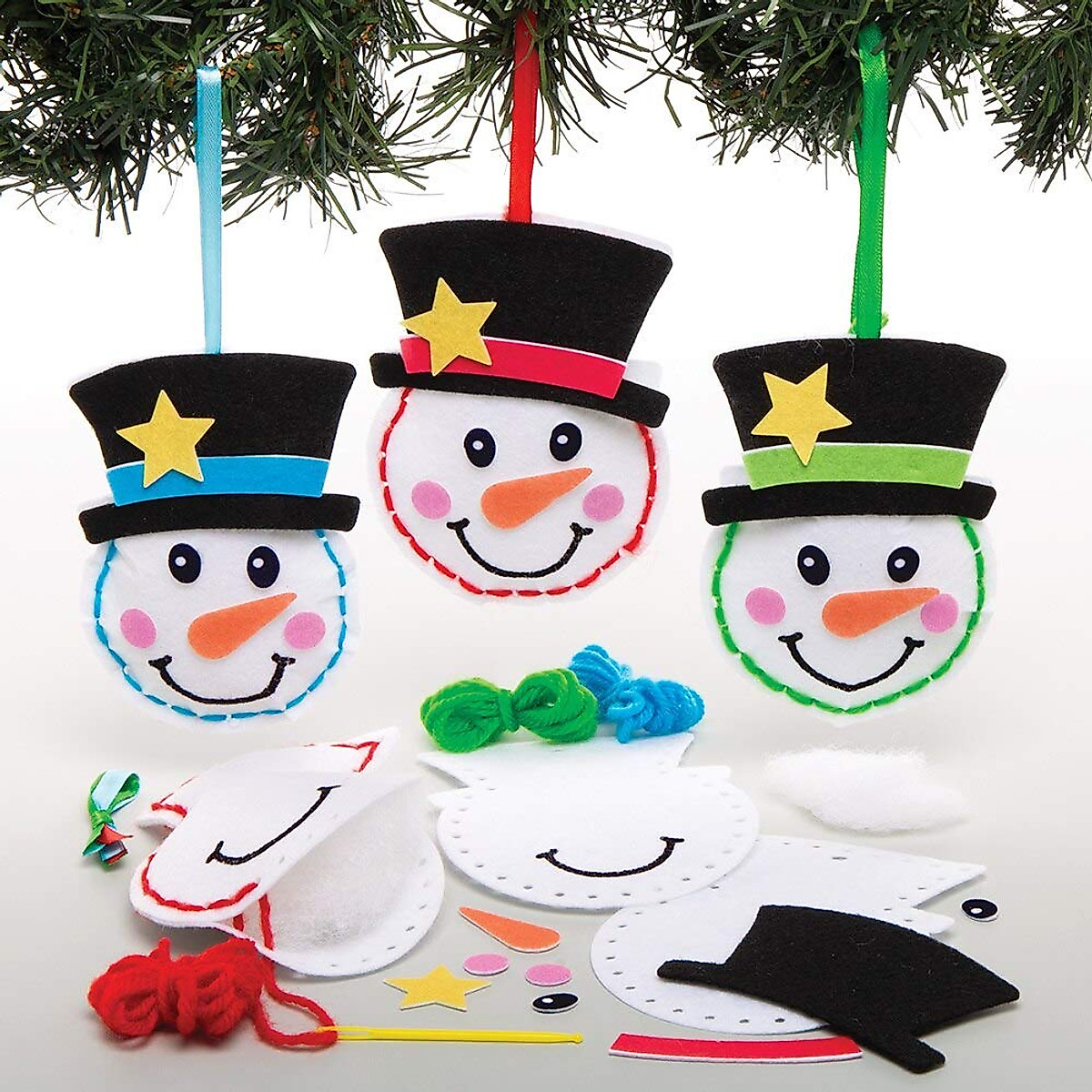 Baker Ross AT159 Snowman Ornament Sewing Kits - Pack Of 3, Christmas Arts And Crafts, Christmas Craft Kits for Kids