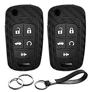 INFIPAR Compatible with Chevrolet Camaro Cruze Equinox Impala Malibu Limited GMC Terrain Buick Lacrosse Regal Flip 5 BTS Carbon Fiber Looks Silicone FOB Key Case Cover Remote Holder, 2pcs