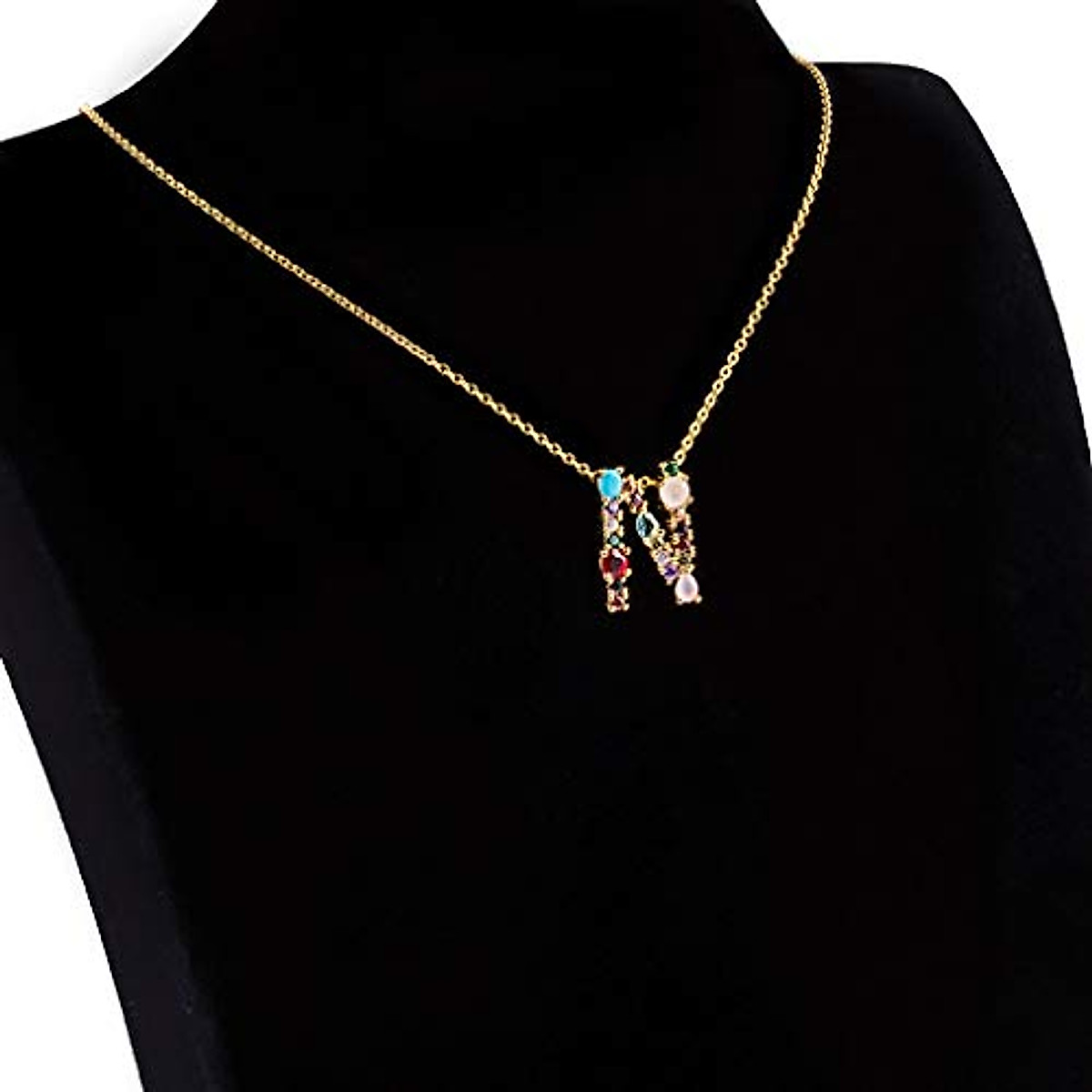 Women Large Initial Colorful Rhinestones Gold Plated Necklace 26 Letter Pendant KANGMOON