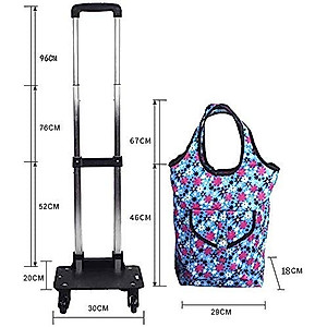 Shopping Trolley on Wheels Multi Function Shopping Cart Telescopic Folding Aluminum Alloy Universal Wheel Bag Waterproof Fabric Capacity Increased Storage Hand Trucks,Multi Colored-Blue ,S