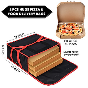 2 Pieces Huge Insulated Pizza Delivery Bag 18 x 18 x 8.5 Inches, Heavy Duty Food Delivery Bag for Pizza, Ice Cream and Cake Hot Pizza Carriers for Transport Catering Restaurant