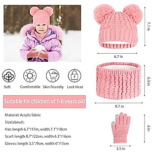Kids Winter Beanie Hat Scarf Touchscreen Gloves Set, Fleece Lining Boys Girls Winter Hat Neck Warmer Gloves for 1-6 Years