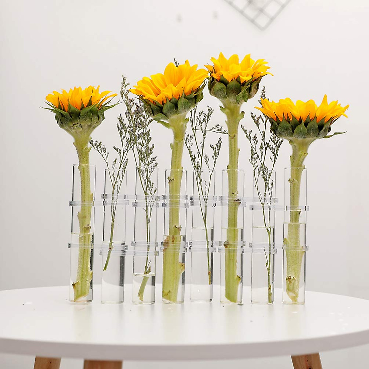 DOITOOL 8Pcs Test Tube Vase Decorative Glass Vase Hinged Bud Test Tubes Vases Planter Arranging Container Hydroponic Holder Decor with Hooks and Brushes 18cm