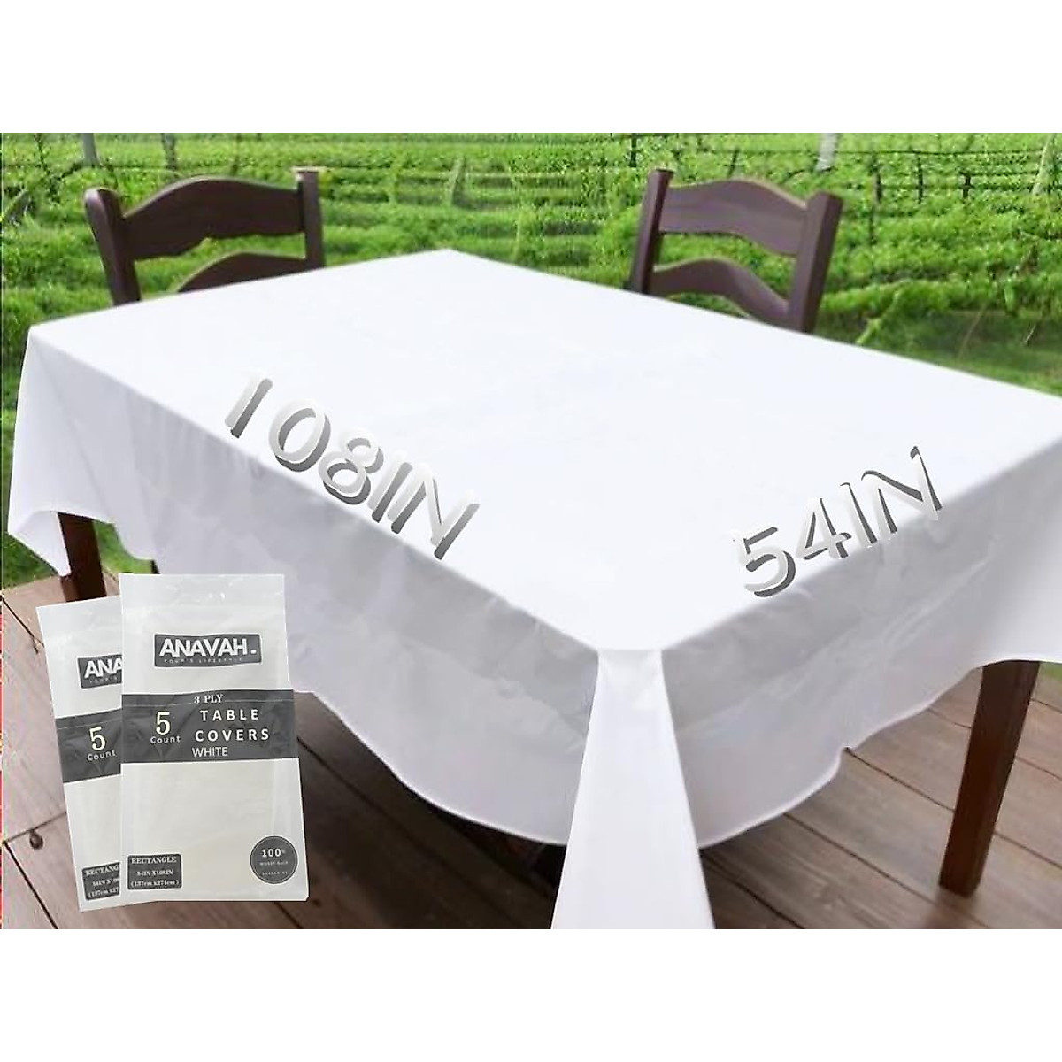 Paper Tablecloths for Rectangle Tables 5 Pack,White Disposable Paper Tablecloth, 3 Ply Paper & Plastic 54" x 108" Tablecover, Table Cloth for Various Occasions Parties, Indoor & Outdoor Banquet Use