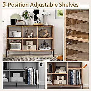 Tangkula 6 Cube Bookshelf, 2-tier Wood Storage Open Bookcase with Elevated Metal Legs, 5-Position Adjustable Shelf, Anti-toppling Device, Freestanding Organizer Storage Shelf for Home Office (Natural)