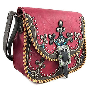 Zelris Western Moccasin Flower Buckle Women Conceal Carry Crossbody Satchel Bag (Rose Red)