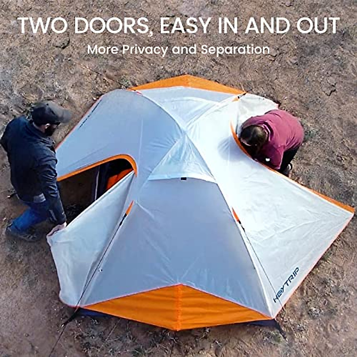HEYTRIP Backpacking Tent 2 Person Ultralight Camping Tent with Removable Rainfly, Two Doors Waterproof Camp Tents for Hiking & Family Camping, Beige