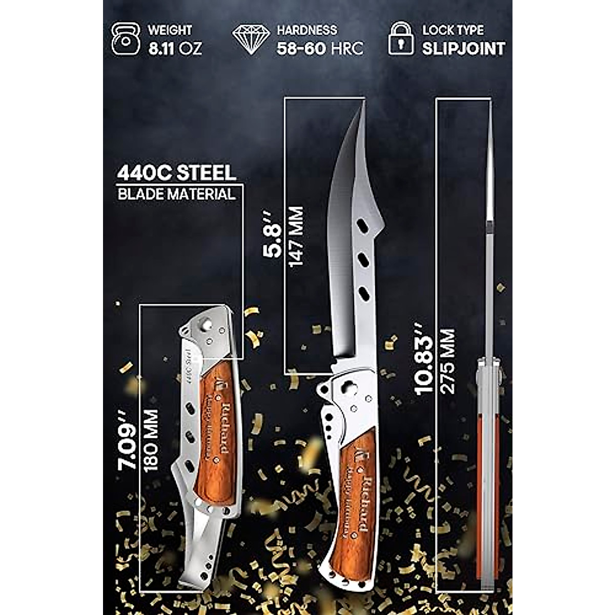 Personalized Gift for Men - Customized Pocket Knife - Custom Engraved Knives - Engraved Gifts for Dad Husband - Gift Idea for Birthday Christmas Valentine's Day Anniversary Stocking Stuffers 4172 PS