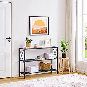 Hoctieon Industrial Console Table, 3 Tier Entryway Table, Hallway Table, Narrow Sofa Table with Shelves, Entrance Table for Entryway, Living Room, Foyer, Hallway, Office, Rustic Brown&Black