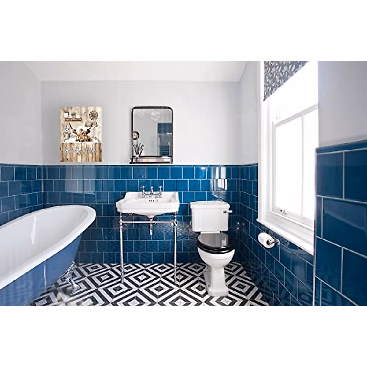 Funny Highland Cow Bathroom Wall Art Rustic Cow Bathroom Pictures Wall Decor Farmhouse Cow Canvas Prints Painting Country Home Decor Framed Artwork for Bathroom Ready to Hang 12"x16"