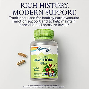 SOLARAY Hawthorn Berry Capsules 1050 mg, Hawthorne Supplement for Cardiovascular Function & Circulation Support, 60 Day Money-Back Guarantee, Whole Berry, Vegan, 90 Servings, 180 VegCaps