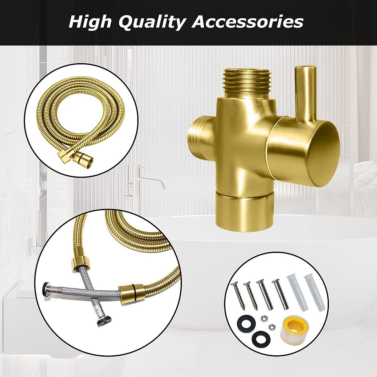 LOSCHEN Bidet Sprayer kit for Toilet,Hand Held Sprayer Shattaf Toilet Attachment Stainless Steel for Pet Bath/Personal Hygiene/Bathroom,Easy to Install with T-Adapter（Gold）