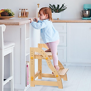 Wooden Step Stool for Kids, Kitchen Toddler Step Stool for Bathroom Sink and Toilet Stool for Kids Potty Training Anti-Slip Sturdy Height Lift Stool (Natural)