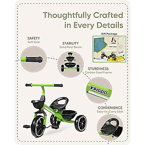 KRIDDO Tricycles Age 24 Month to 4 Years, Toddler Kids Trike for 2.5 to 5 Year Old, Gift for 2-4 Year Olds , Green