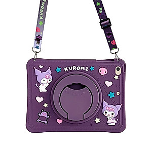 Compatible with iPad 9th/8th/7th Generation Case, iPad 10.2 Case 2021/2020/2019,360° Rotatable Kickstand Shock-Absorption Cute Cartoon with Pencil Slot case (Deep Purple)