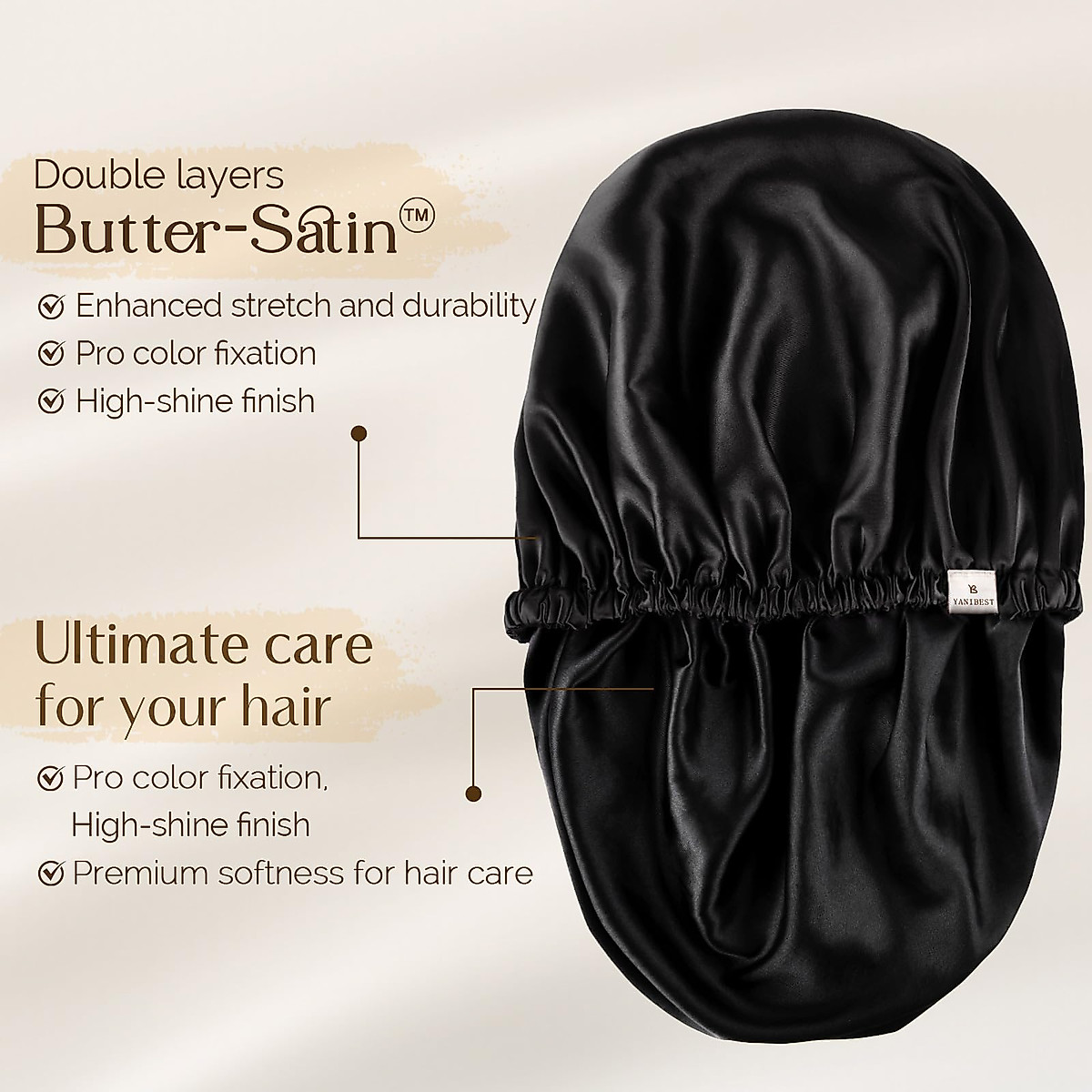 YANIBEST Satin Bonnet for Sleeping, Hair Bonnets for Women and Men, Double Layer Ajustable Silky Bonnet for Curly Braids Hair