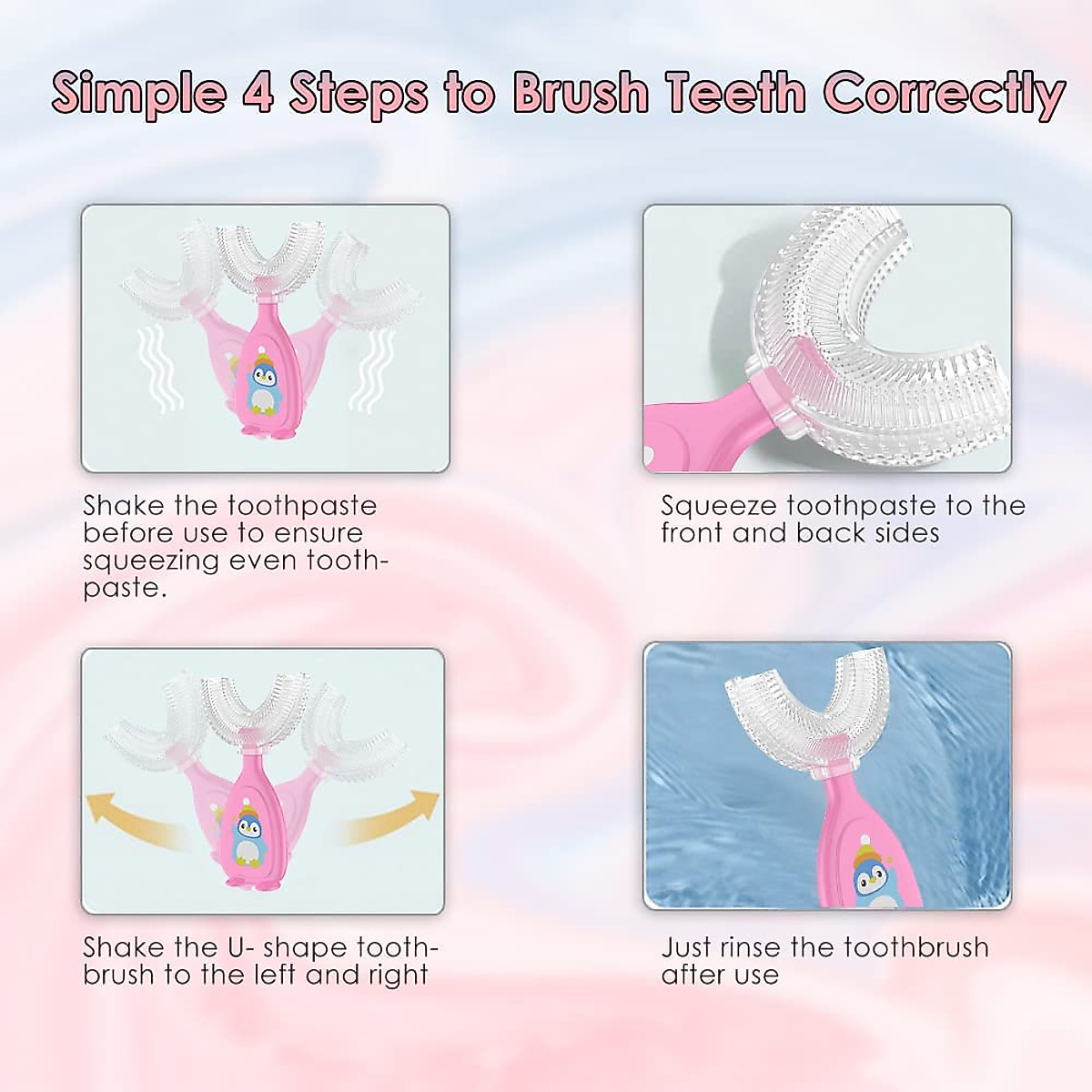 Kdgtebo 2 PCS U Shaped Toothbrush,Kids Toothbrushes,Kids U Shaped Toothbrush,U Shape Kids Manual Toothbrush,360 Kids U-Shaped Toothbrush,Soft Silicone Brush Head,Design for Toddler Toothbrush Age 2-6