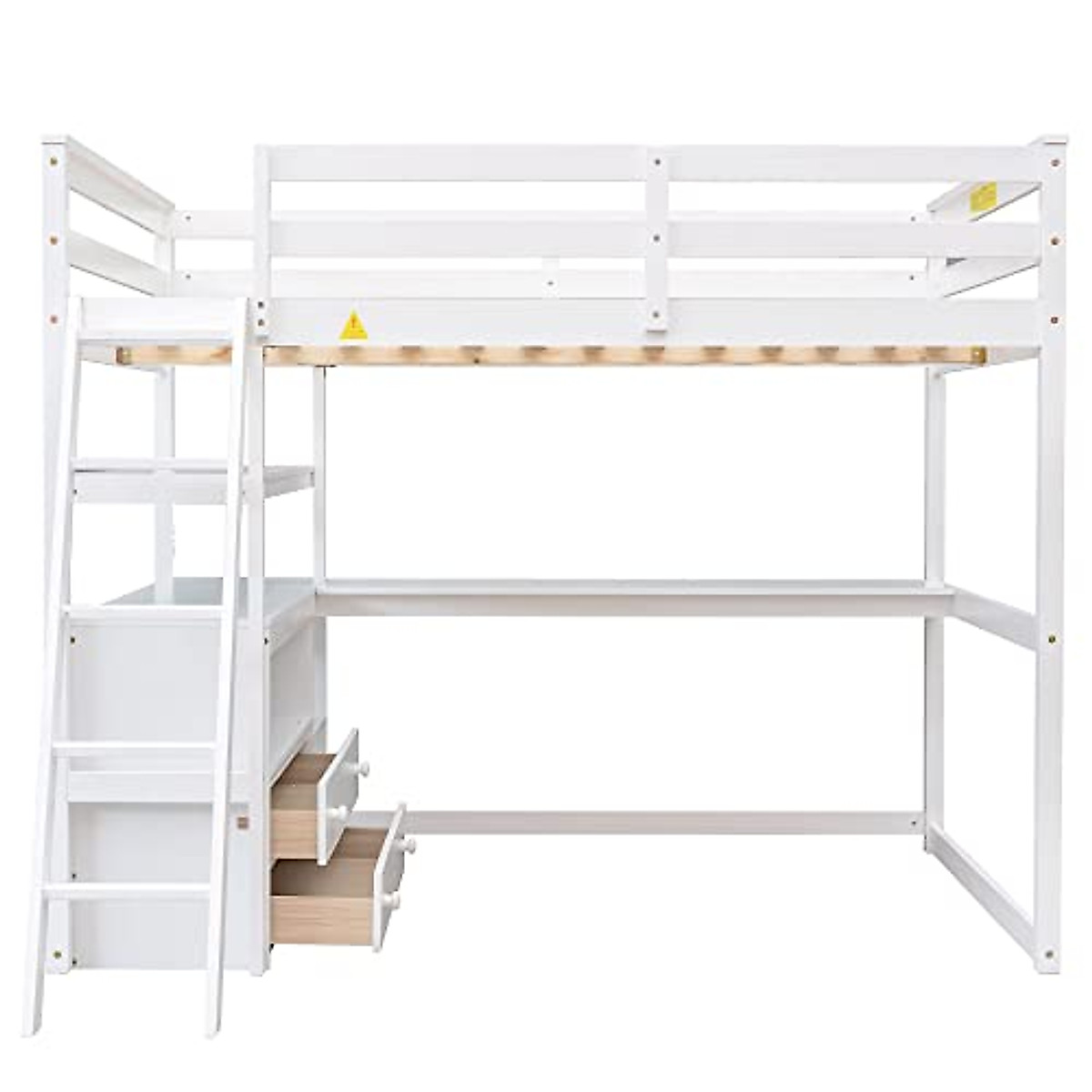 MERITLINE Full Size Loft Bed with Desk and Shelves, Wooden Loft Bed Full with Storage Drawers for Kids Teens Boys Girls,No Box Spring Needed (Full, White)