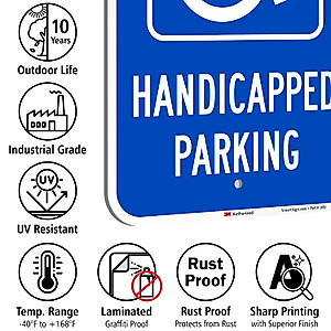 SmartSign Handicapped Parking Sign, 12 x 18 Inches 3M Engineer Grade Reflective Aluminum, Pre-Drilled Holes, USA Made