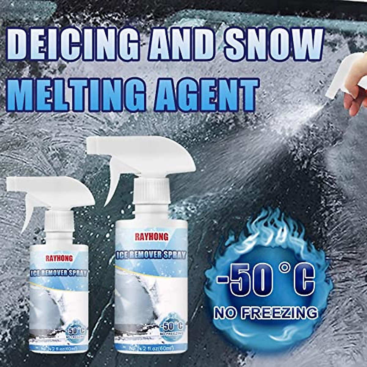 Defrosting De-Icer Spray for Car Windshield Windows Wipers and Mirrors, Agent Ice Melting, Quickly and Easily Melts, Multifunctional Automotive Glass Snow Remover (Without rag)