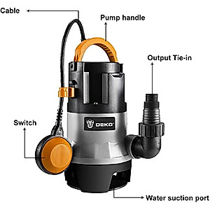 DEKO 400W 1/2HP Sump Pump 1981GPH Submersible Pump Clean/Dirty Water Pump Swimming Pool Garden Tub Pond Flood Drain w/Float Switch and Long 16ft Cable