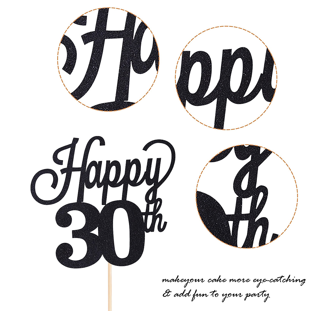 1 Pack Happy 30th Cake Topper Black Glitter Number 30 Thirty Birthday Cake Pick Decorations for Cheers to 30 Years Old 30th Birthday Wedding Anniversary Party Supplies Black