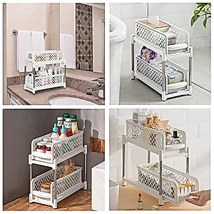 Toplive 2 Tier Spice Rack Lazy Susan Organiser with Sliding Drawer Organiser, Under Sink Organisers and Storage Rack Pull Out Cabinet Basket Organiser for Bathroom Kitchen Bedroom