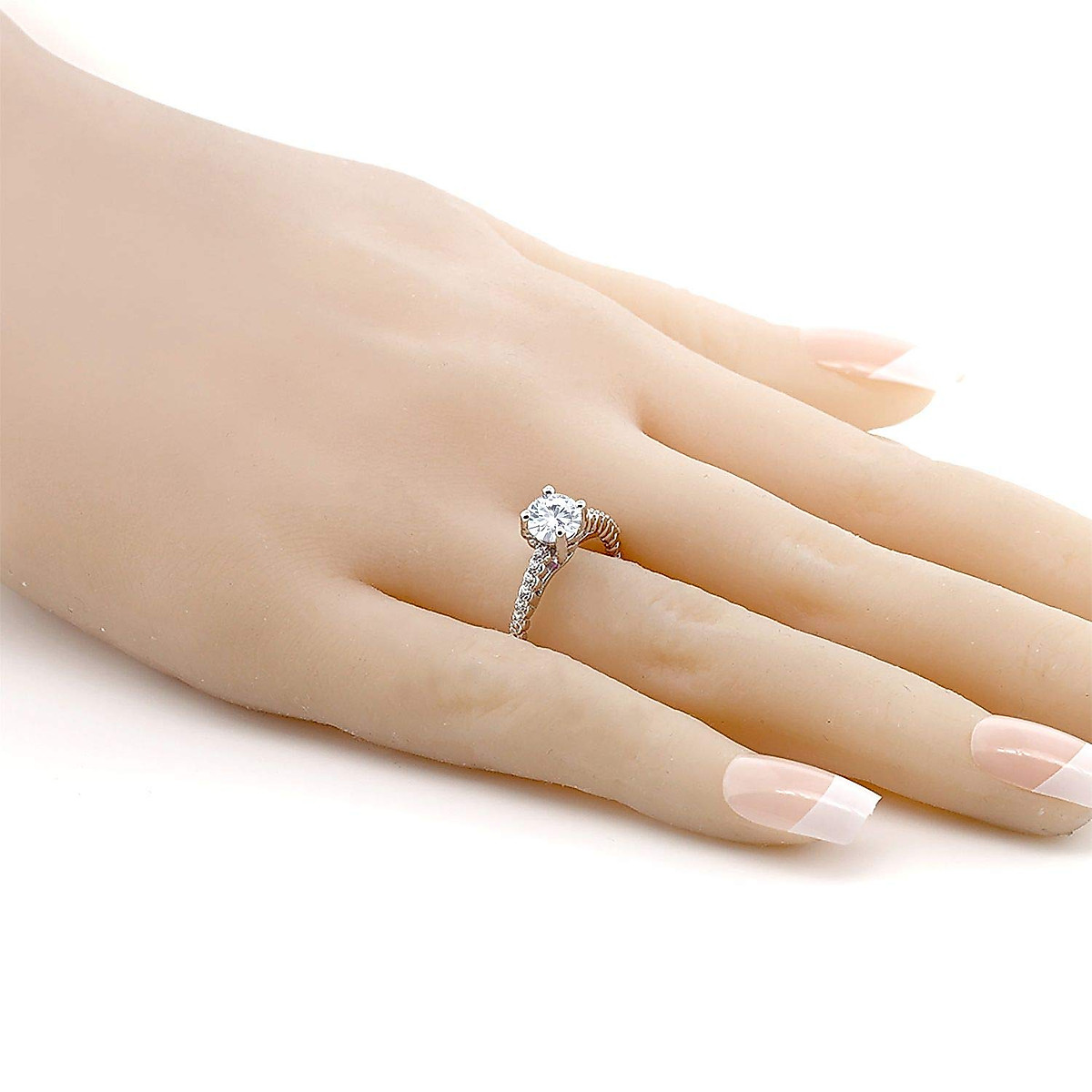 925 Sterling Silver Solitaire with Accent Stones Lab Grown Diamond Engagement Ring Forever Brilliant Round 1.38cttw Moissanite by Charles & Colvard (Size 8)