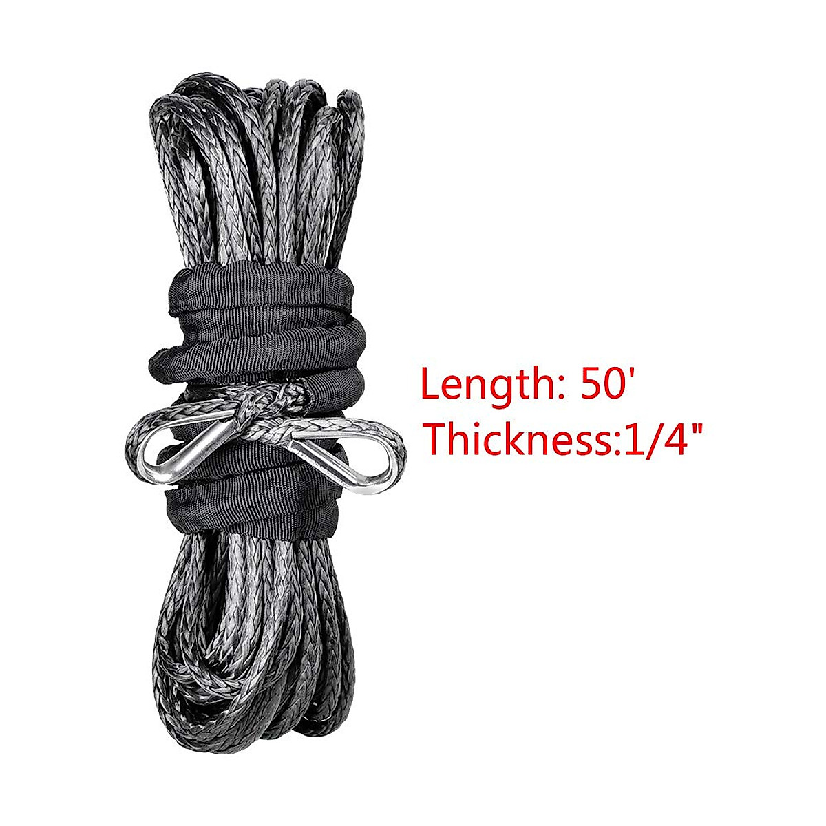 Astra Depot Black ATV UTV Synthetic Rope Extension 50ft 7500lbs Winch Line Cable with Thimbles