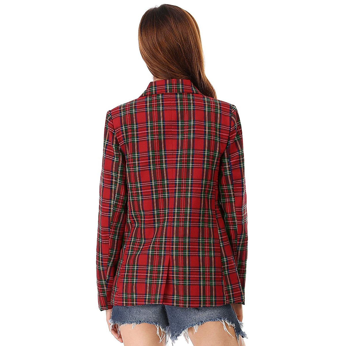 Allegra K Women's Notched Lapel Double Breasted Work Formal Blazer Jacket X-Large Red Green