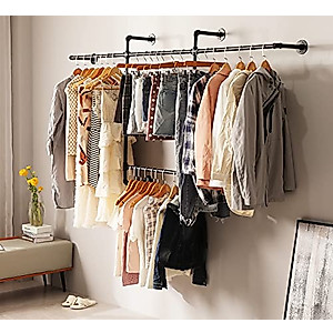 Industrial Clothing Racks Garment Racks – Wall Mounted Pipes Clothes Racks with Four Hanging Rods, Heavy Duty Garment Racks, Industrial Steampunk Closet Organizer Hall Tree (Metal Pipes-Black)